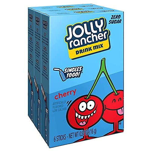 Jolly Rancher CHERRY Singles to Go 3 Boxes of 6 Packets Each